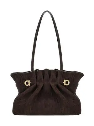 FERRAGAMO Piercing Suede Corduroy Shoulder Bag - Testa Di Moro