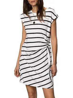 Sanctuary Side Tie T-shirt Dress - White/black Stripe