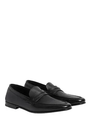 Zegna Natural Grain Leather Mocassin Loafers - Black