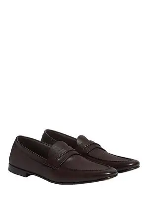 Zegna Natural Grain Leather Mocassin Loafers - Dark Brown