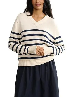 Jenni Kayne Kate V-neck Sweater - Ivory/navy