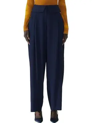 JASON WU Foldover Waistband Pleated Trousers - Navy