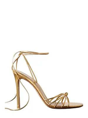 GIANVITO ROSSI 105 Metallic Leather Lace-up Sandals - Gold
