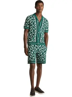 REISS Vounder Abstract-Pattern Towelling Shorts Green/white