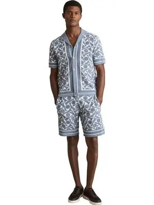 REISS Vounder Abstract-pattern Towelling Shorts - Soft Blue/white