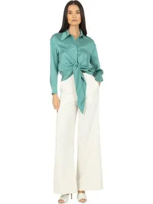 SECRET PON-PON Silk Tie Blouse - Cyan Green