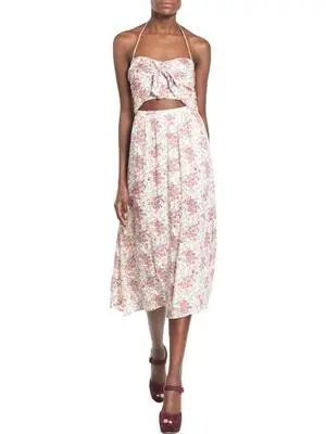 WAYF Floral Print Halter Midi Dress - Garden Print
