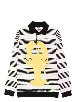 MSGM Striped Jersey Polo Shirt - Black