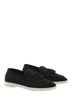 SCAROSSO Leandra Tassel Loafers - Black Edit - Suede