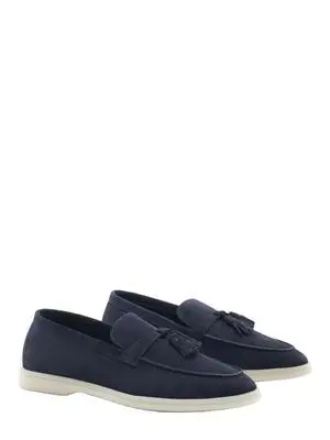 SCAROSSO Leandra Tassel Loafers - Blue - Suede