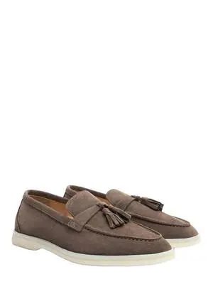 SCAROSSO Leandra Tassel Loafers - Deep Taupe - Suede