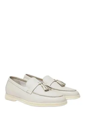 SCAROSSO Leandra Tassel Loafers - Off White - Calf