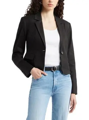 Nordstrom Cropped One-Button Linen Blend Blazer Black