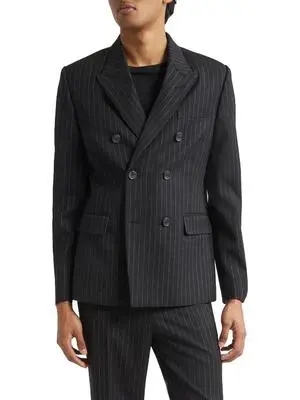 MIDNIGHT RODEO Double-Breasted Blazer Black Pinstripe