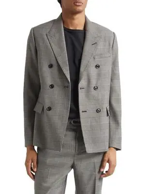 MIDNIGHT RODEO Double-Breasted Blazer Gray Houndstooth