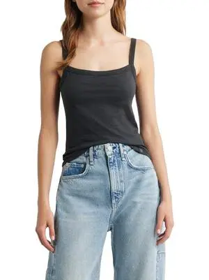 Rag & Bone Slub Cotton Square Neck Tank Black