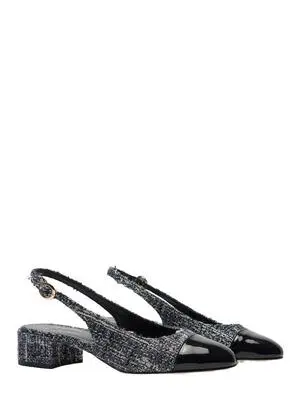SCAROSSO Coco Tweed Slingback Pumps Blue - Tweed