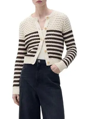 Mango Stripe Openwork Cardigan Brown