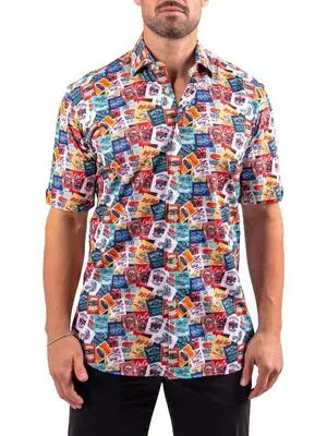 MACEOO Galileo Resistance0350 Car Print Short Sleeve Button-up Shirt - Multi