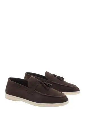SCAROSSO Leandro Tassel Loafers - Dark Brown - Suede