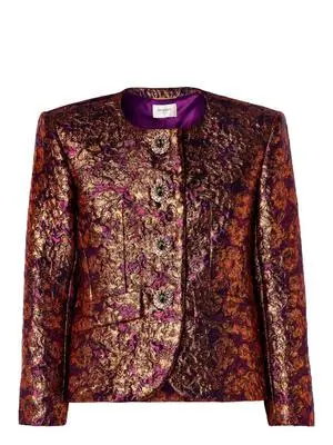 Saint Laurent Crystal-embellished Wool-blend Brocade Jacket - Metallic