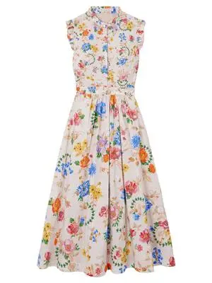 MARY KATRANTZOU Floral-print Cotton-poplin Midi Dress - Cream