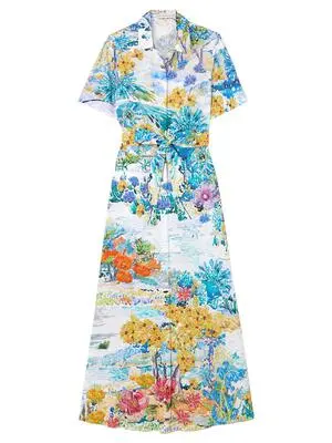 MARY KATRANTZOU Como Belted Cotton-poplin Maxi Dress - Blue