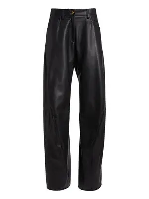 Versace La Vacanza Leather Straight-leg Pants - Black