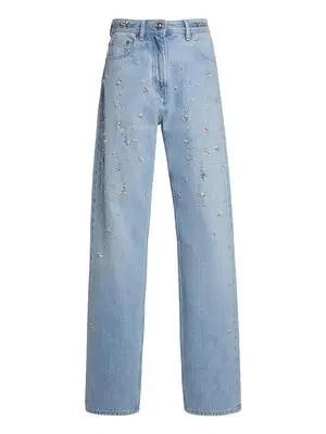 Versace La Vacanza Embellished Rigid High-rise Straight-leg Jeans - Blue