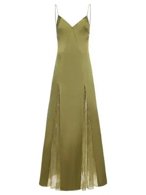 Staud Trinity Lace-inset Silk Maxi Slip Dress - Green
