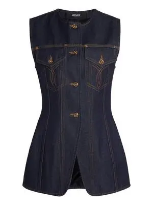 Versace La Vacanza Denim Vest Dark Wash