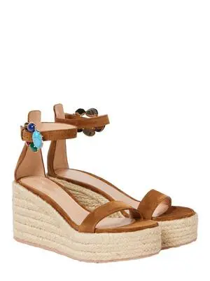GIANVITO ROSSI Embellished Suede Platform Espadrilles - Neutrals