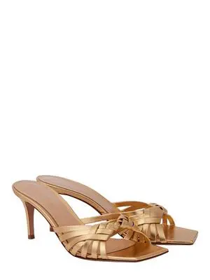 GIANVITO ROSSI Woven Metallic Leather Mules - Gold