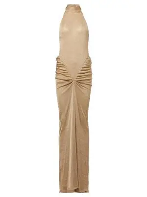 THE NEW ARRIVALS ILKYAZ OZEL Cass Ruched Halterneck Lamé Gown - Gold