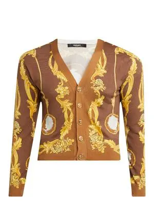 Versace Silk Knit Medusa Cardigan - Dark Browngold