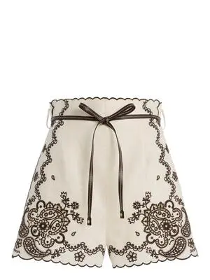 Zimmermann Ascension Embroidered Linen Shorts - White
