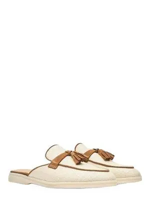 SCAROSSO Lucrezia Suede Tassel Mules - Beige - Straw