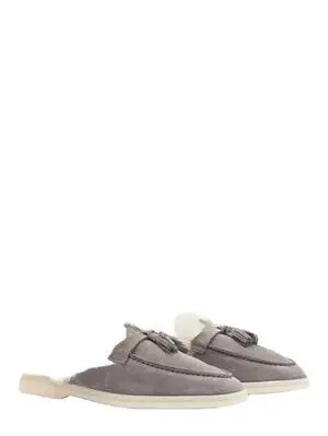 SCAROSSO Lucrezia Tassel Mules - Grey - Suede Fur