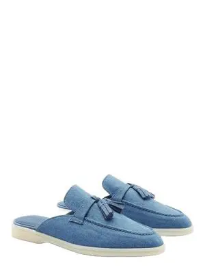 SCAROSSO Lucrezia Suede Tassel Mules - Light Blue - Denim