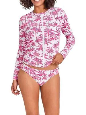 Tommy Bahama Island Cays Point Zip Long Sleeve Rashguard Top - Pink Maui