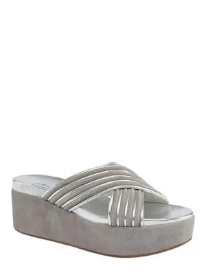 J/SLIDES NYC Quiana Platform Wedge Sandal - Grey Silver