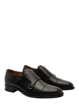 SCAROSSO Firenze Double Monk Strap Shoes - Black Calf