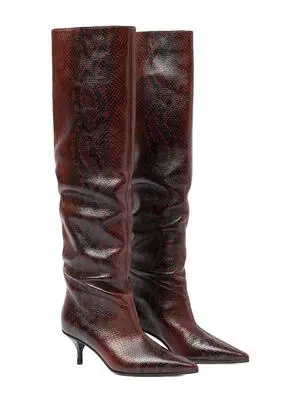 SCAROSSO Barbara Leather Boots - Brown - Snake-printed Calf