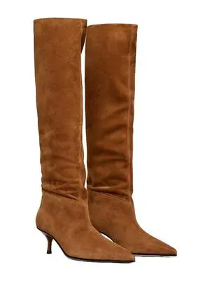 SCAROSSO Barbara Leather Boots - Tobacco - Suede