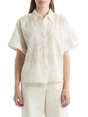 Hugo Boss Bisenas Embroidered Eyelet Button-up Shirt - Off White Eyelet