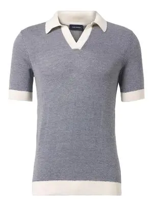 Thom Sweeney Cotton And Linen Polo Shirt - Blue