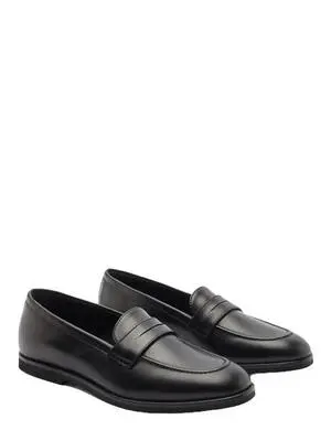 SCAROSSO Monica Pointed Penny Loafers - Black - Calf