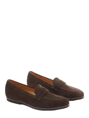 SCAROSSO Monica Pointed Penny Loafers - Brown - Suede