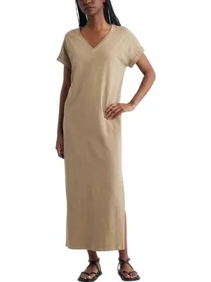 Treasure & Bond Treasure & Bond Cotton V-Neck Maxi Dress Tan Lead