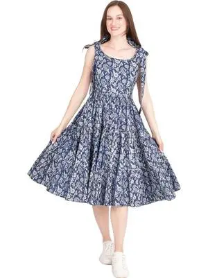 RAAS Floral Tiered Midi Dress - Blue